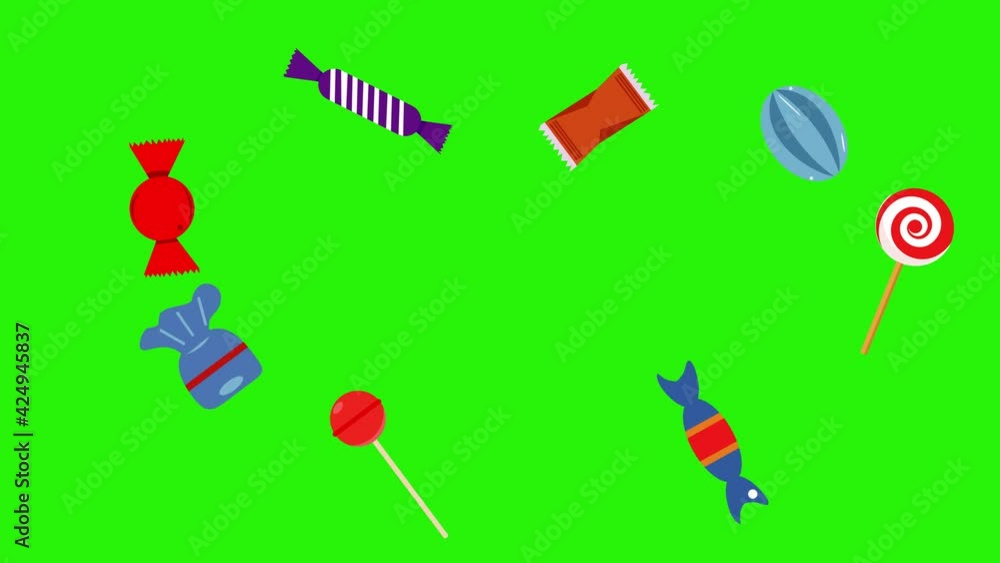 Candies group animation , green screen chroma key, flat design vídeo do ...