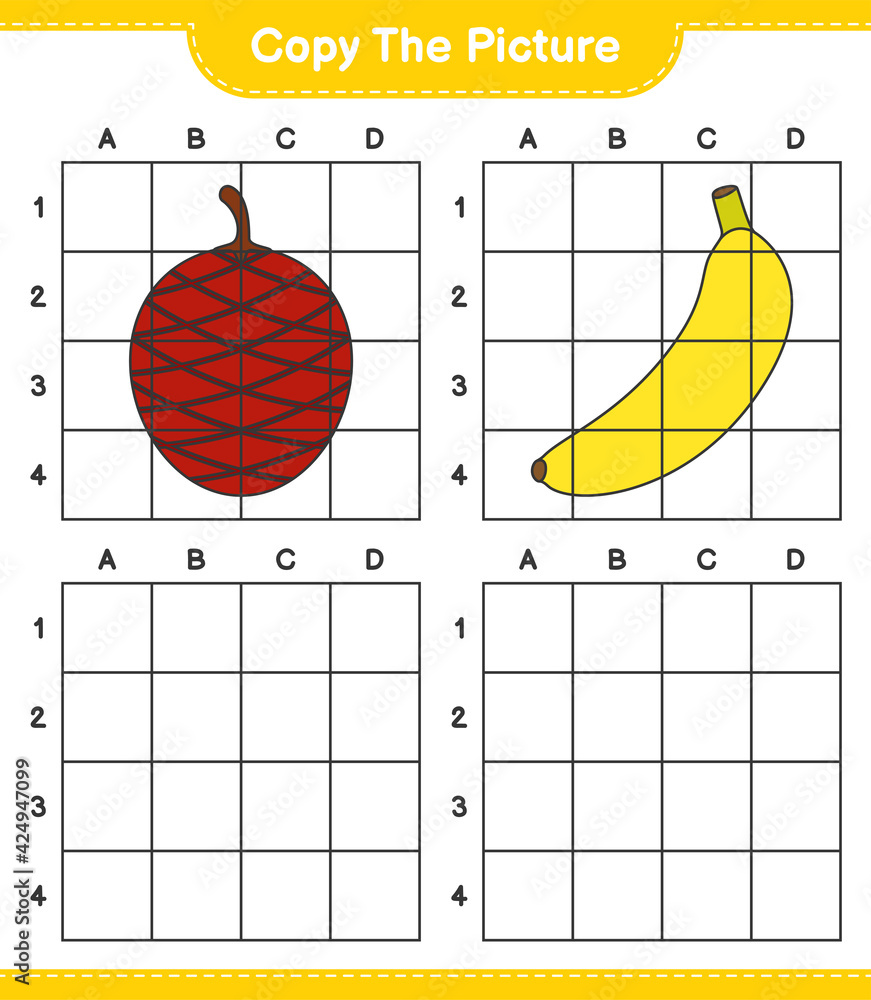 Copy the picture, copy the picture of Fruits using grid lines ...