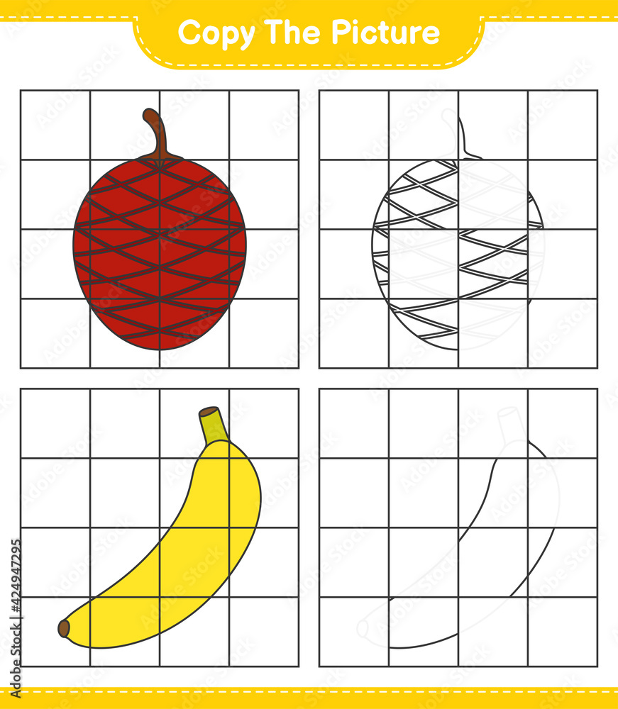 Copy the picture, copy the picture of Fruits using grid lines ...