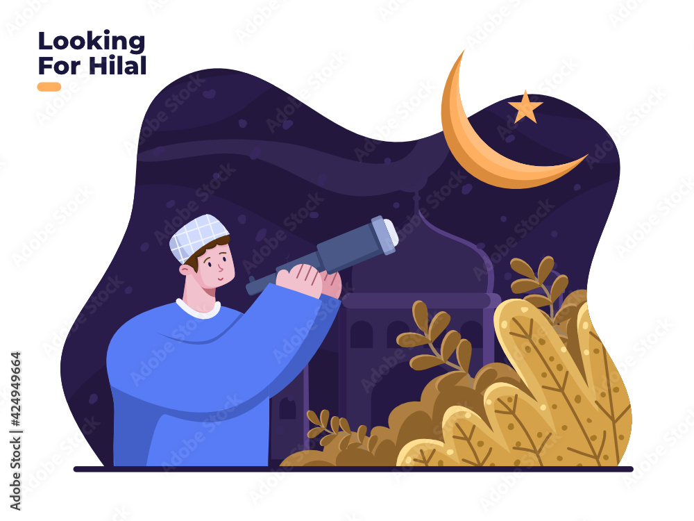 Muslim person looking for hilal at night sky. Islamic people search ...