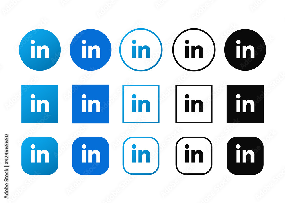 Linkedin logo with different style button Stock Vector | Adobe Stock