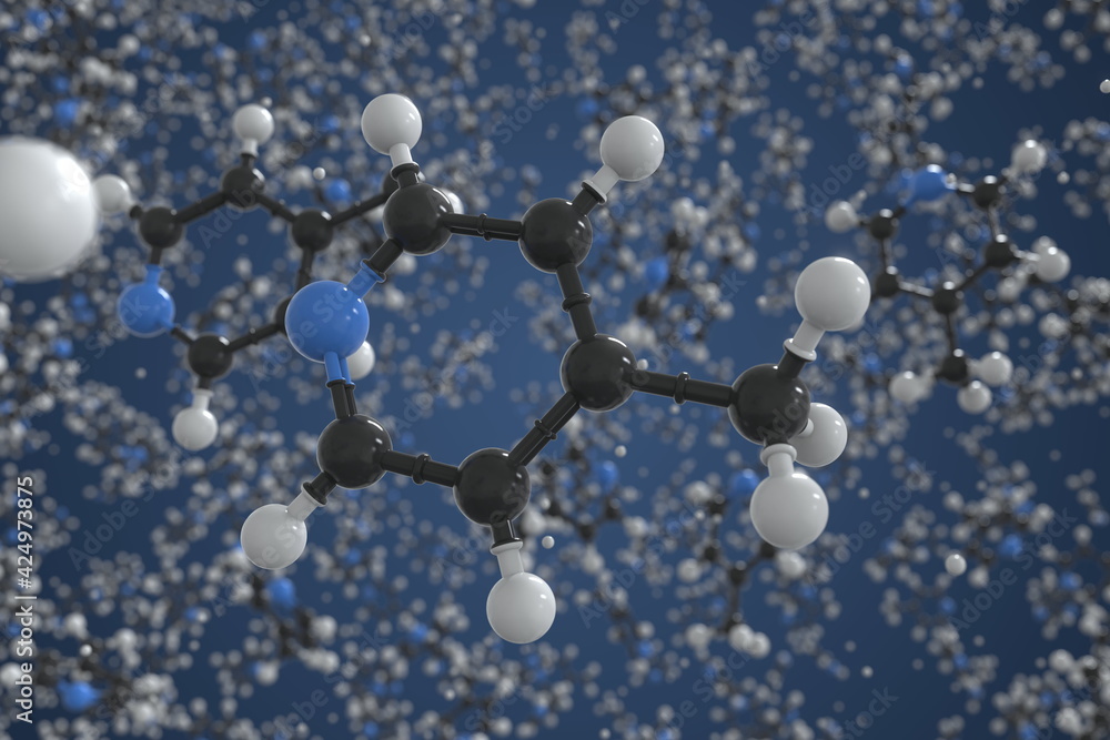 Molecule of 4-picoline, ball-and-stick molecular model. Science related ...
