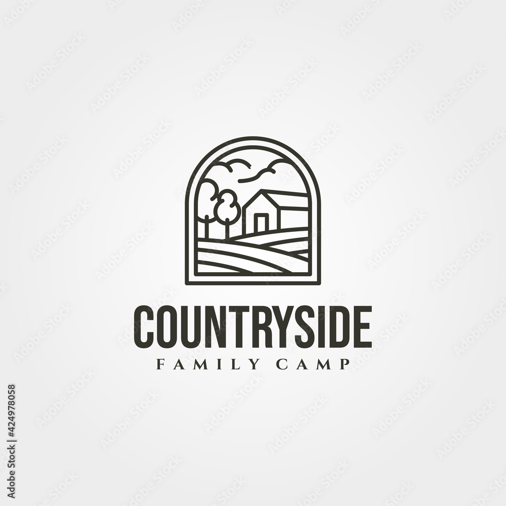 countryside cabin logo vector symbol illustration design, line art ...