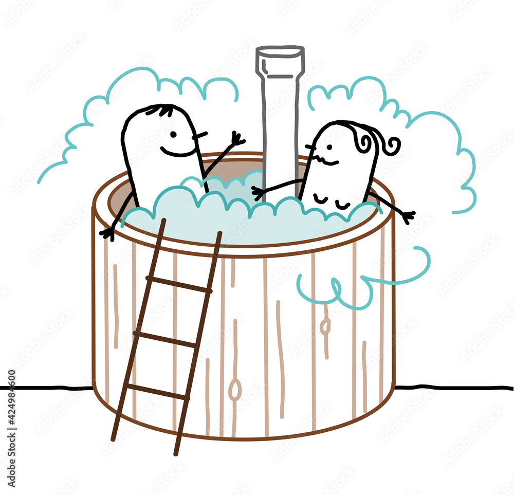 Cartoon Couple relaxing in an outdoor Jacuzzi Stock Vector | Adobe Stock