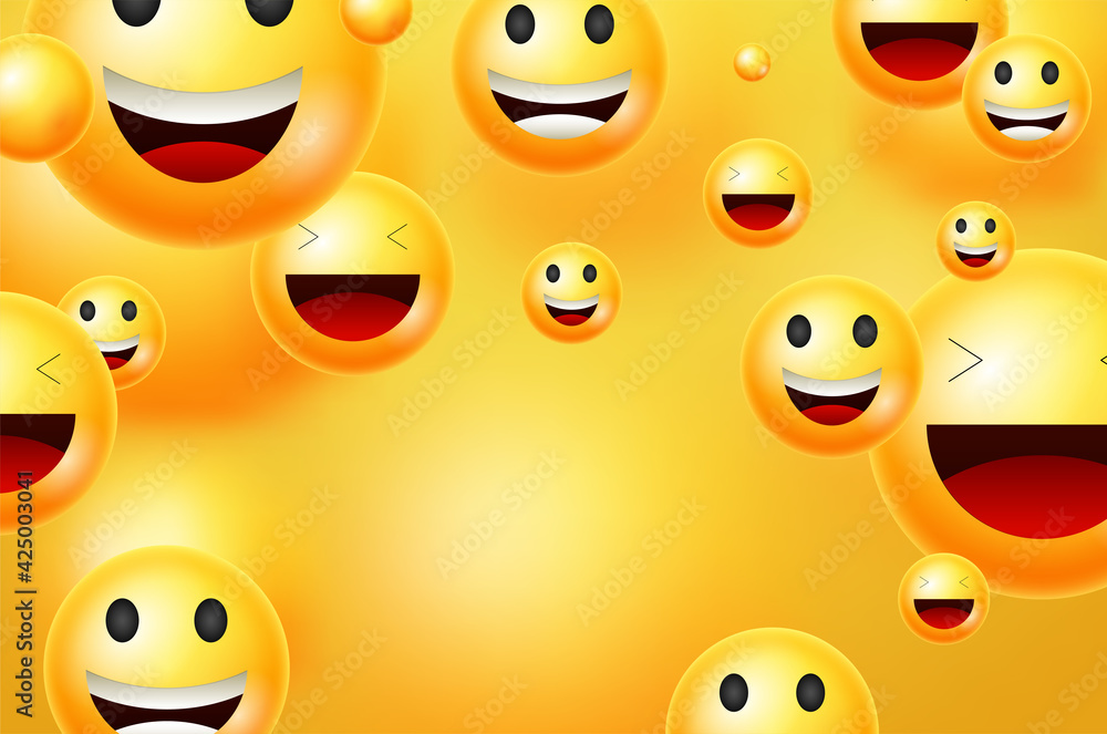 Yellow smileys vector background. Emoticons or smileys with funny and ...