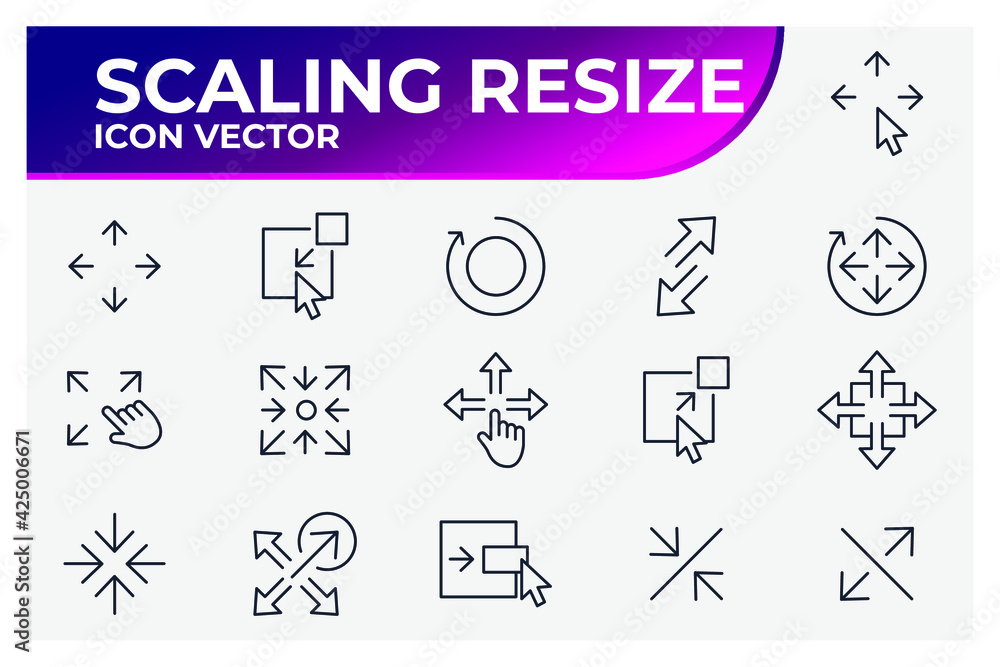 Set of Scaling Arrow icon. Resize pack symbol template for graphic and ...