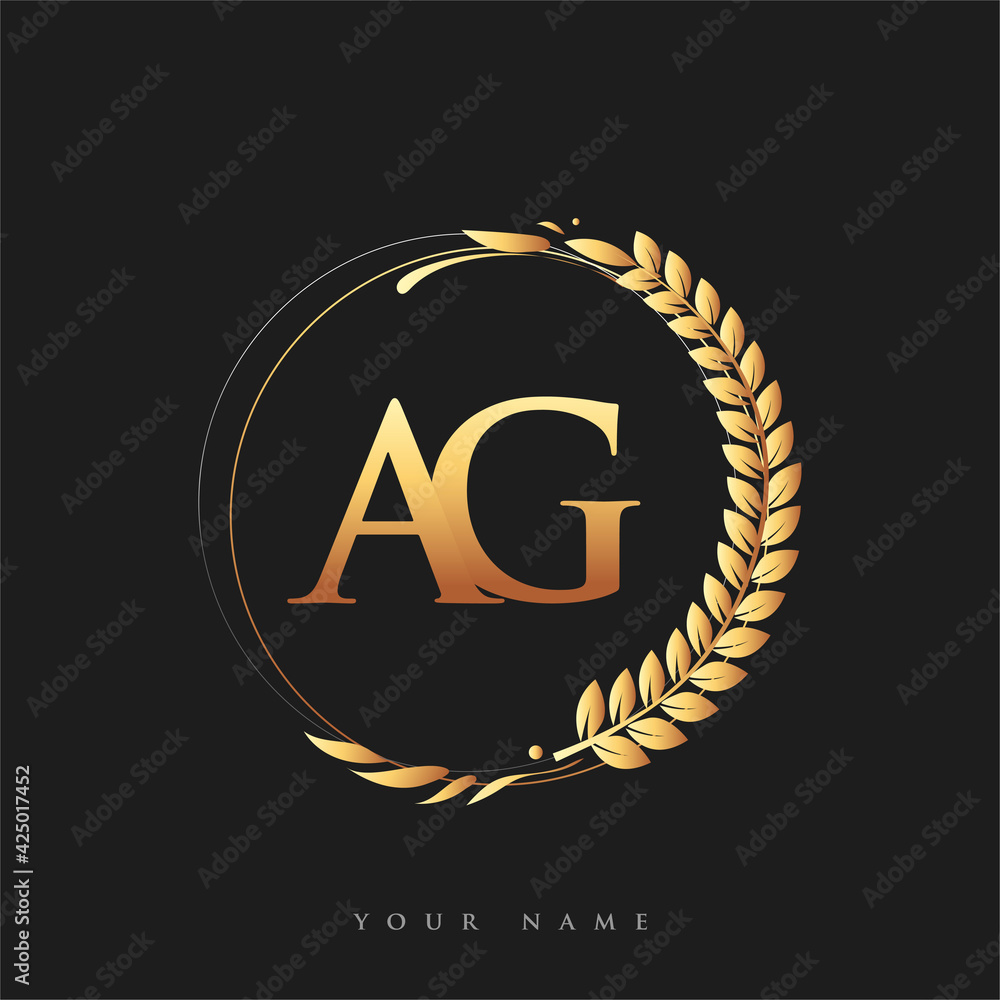 Initial logo letter AG with golden color with laurel and wreath, vector ...