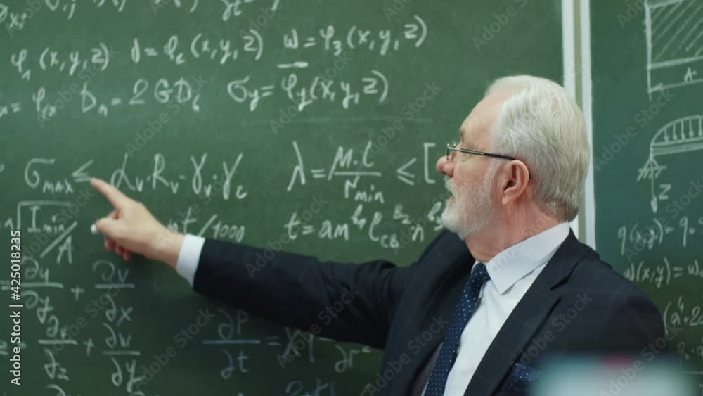 Handheld senior teacher professor talking with students via smartphone ...