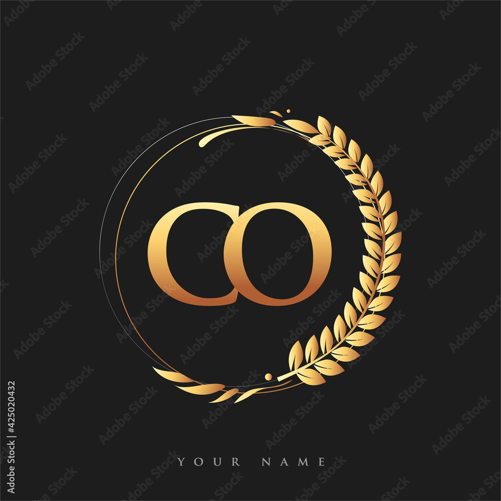 Initial logo letter CO with golden color with laurel and wreath, vector ...