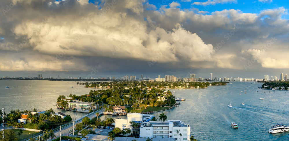 Cloudy skies over Miami Beach as seen from a highrise located at ...