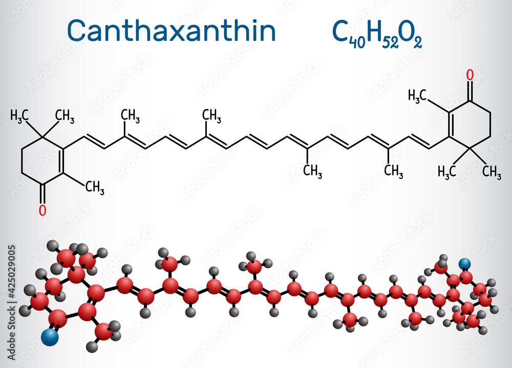 Canthaxanthin, molecule. It is carotenone, keto-carotenoid, terpenoid ...