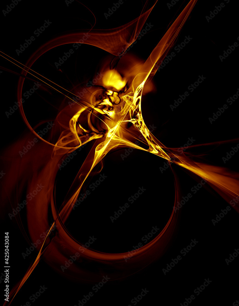 Artistic intersection of golden circles, fiery curves and lines ...