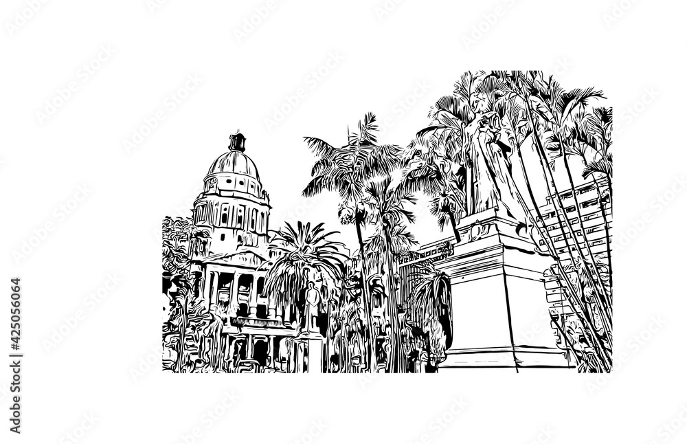Building view with landmark of Durban is the city in South Africa. Hand ...