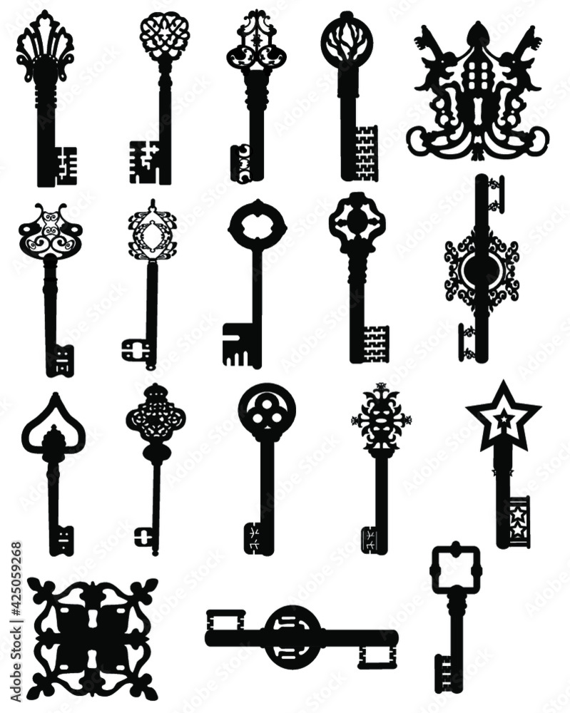 Collection of ancient keys. Stock Vector | Adobe Stock