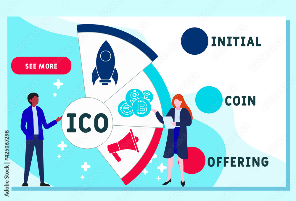 Vector website design template . ICO - Initial Coin Offering acronym ...
