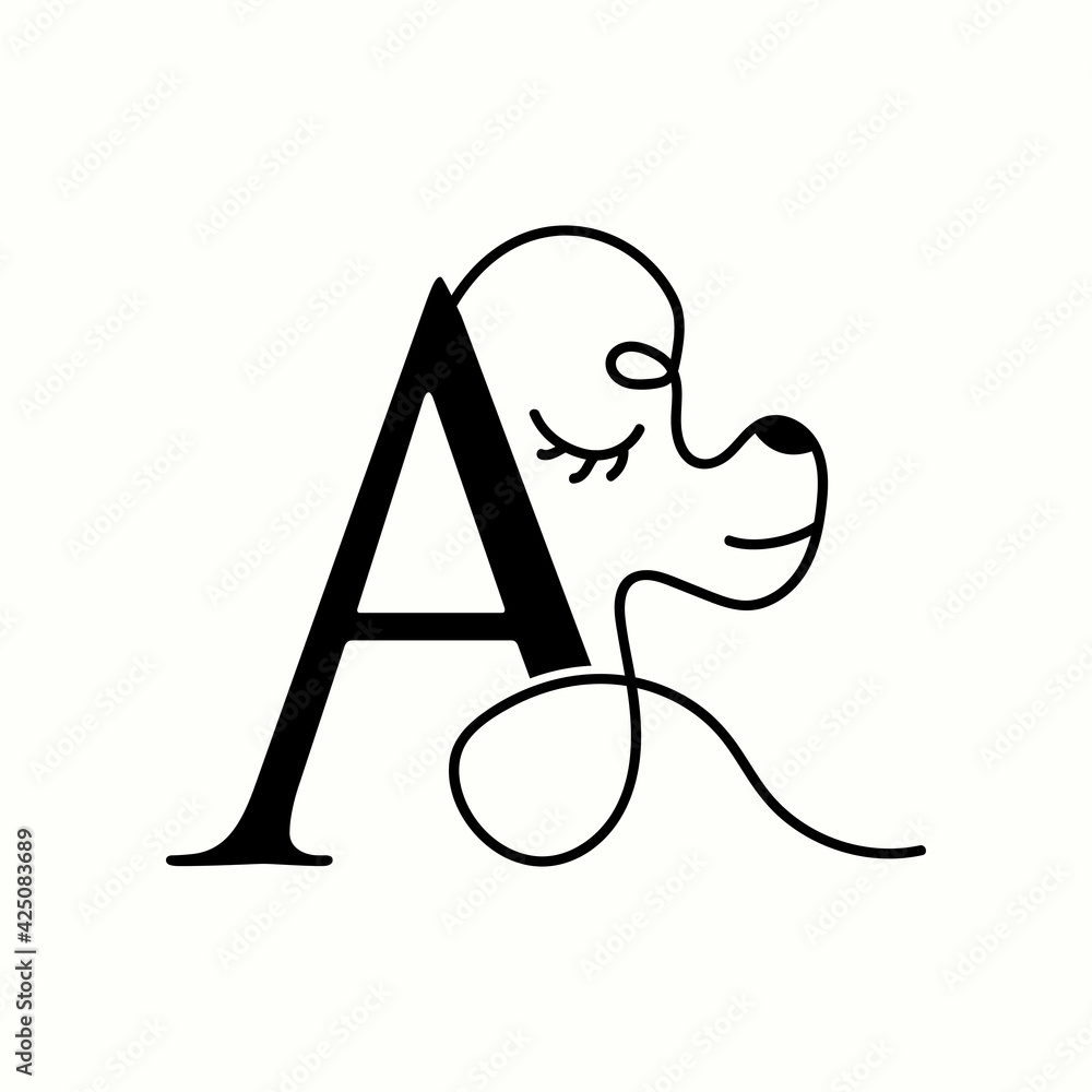 logo letter a with icon prety dog line vector design Stock Vector ...