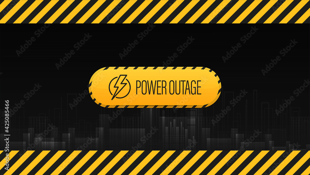 Power Outage, black and yellow poster with warning sign and city ...