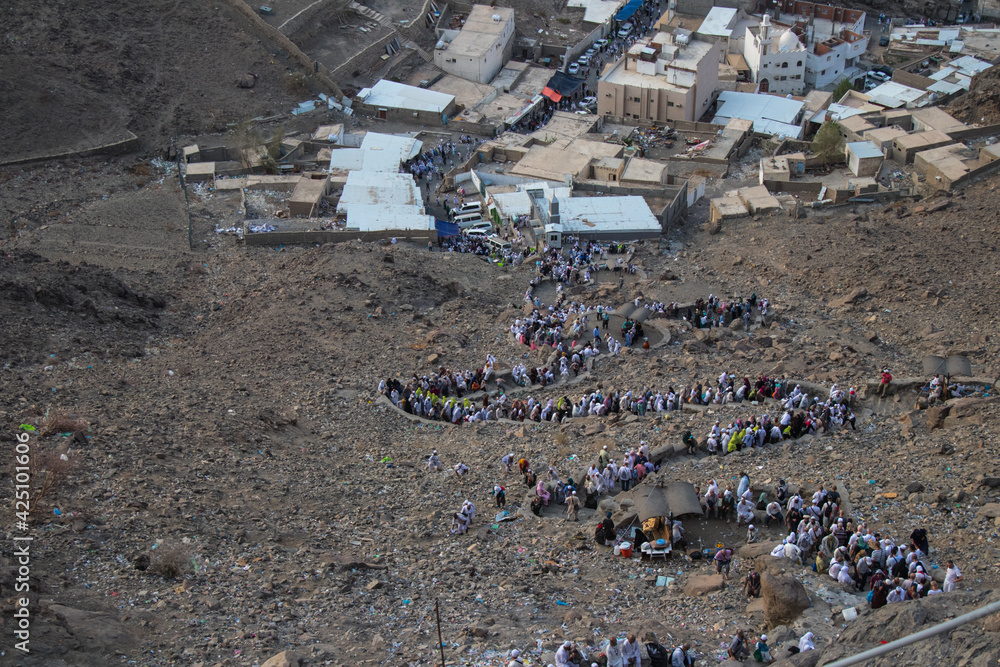 Muslim pilgrims climb the Mount of "Jabal An-Nour" where located the ...