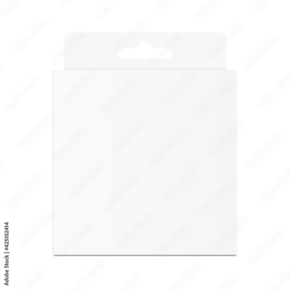 White packaging box with hang tab. Realistic blank empty box. Mockup ...