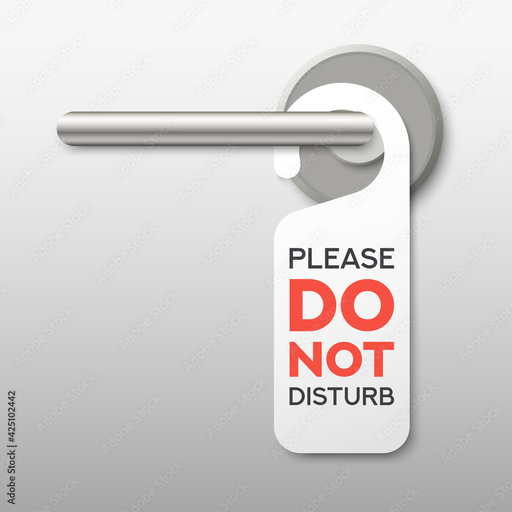 Realistic private door tag. Plastic paper door handle lock hanger. Do ...