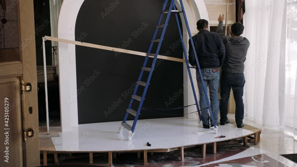 creating a structure for the stage. Metal structures that are installed ...