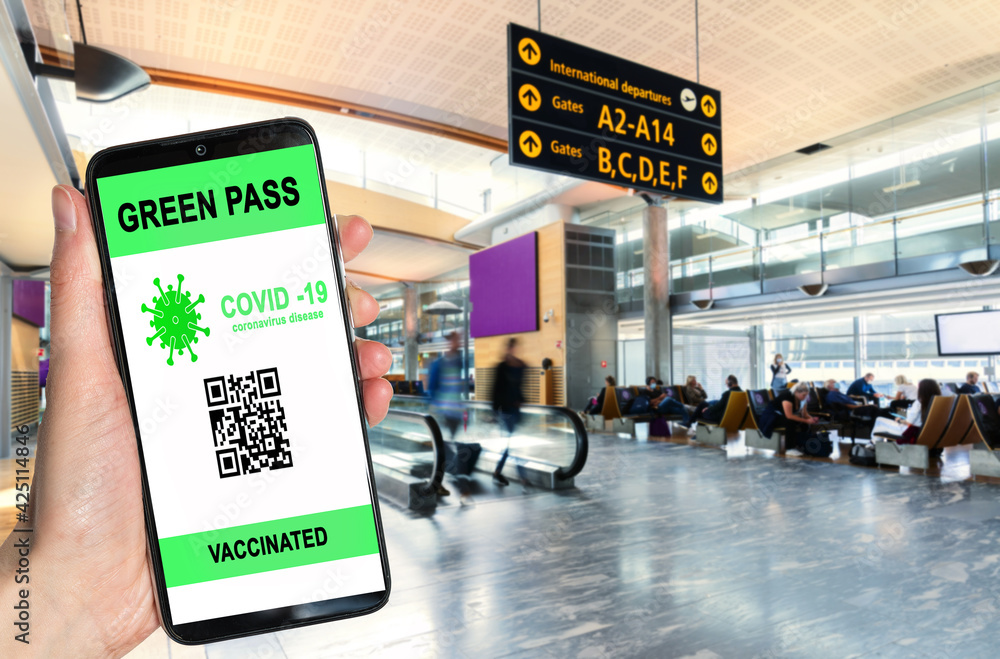 The digital green pass of the european union with the QR code on the ...