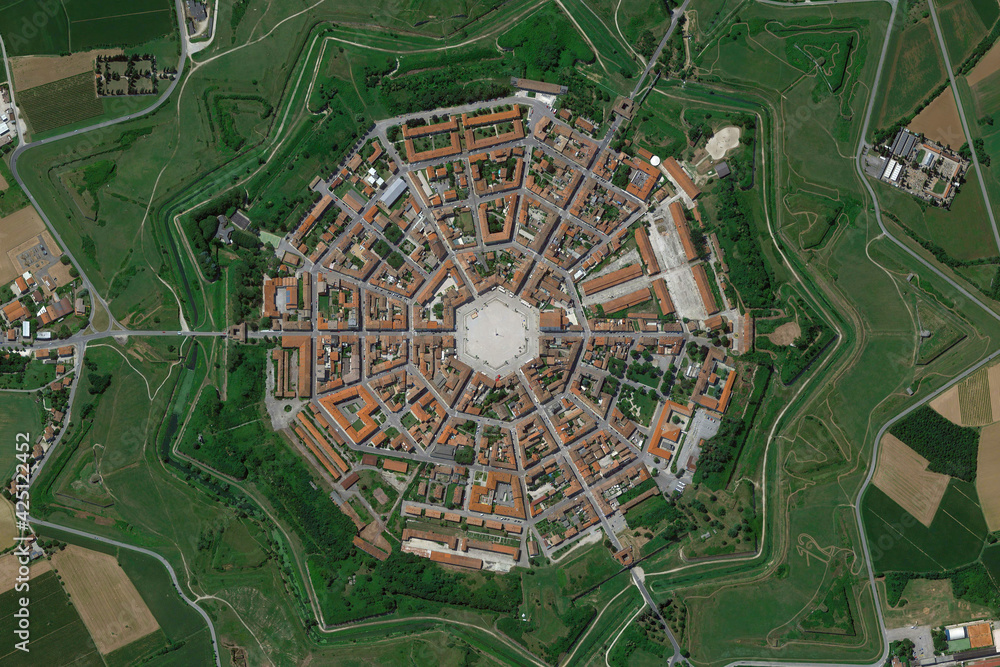 Star City of Palmanova looking down aerial view from above – Bird’s eye ...