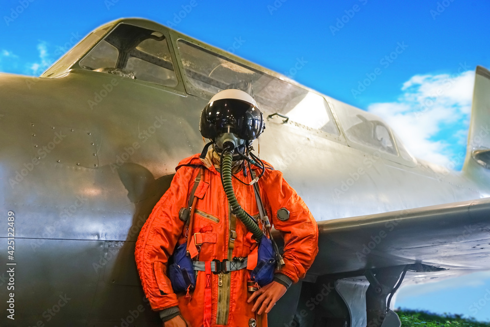 jet fighter pilot helmet. dummy of an airplane pilot in a helmet and ...