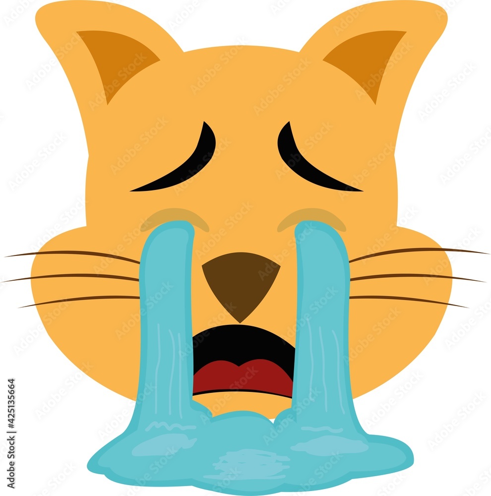 Vector emoticon illustration of a crying cartoon cat's head Stock ...