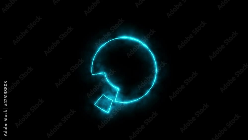 Linear neon animation of blue abstract logo with dynamic smoke on black ...