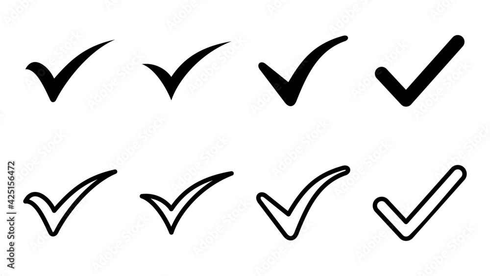 Vetor de Check mark icon set. Check mark sign. Tick mark symbol vector ...