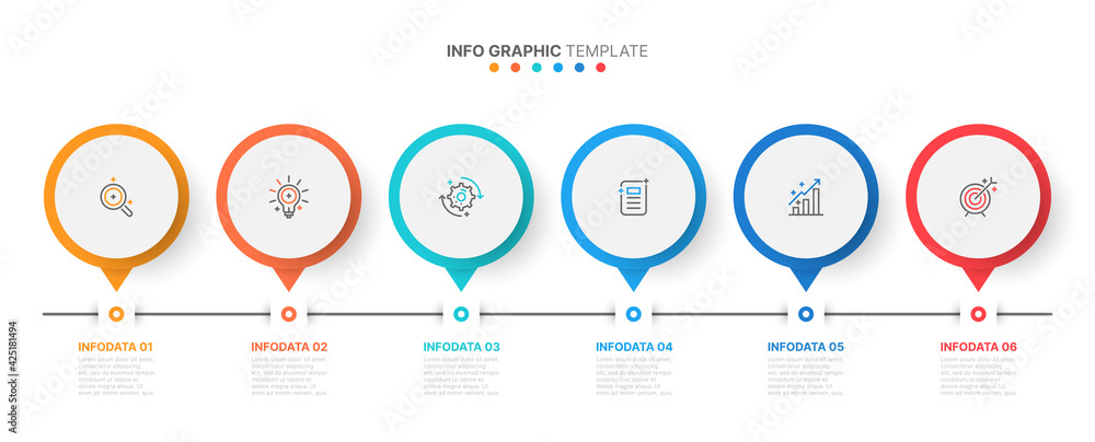 Vector timeline infographic template. Business concept with 6 steps ...