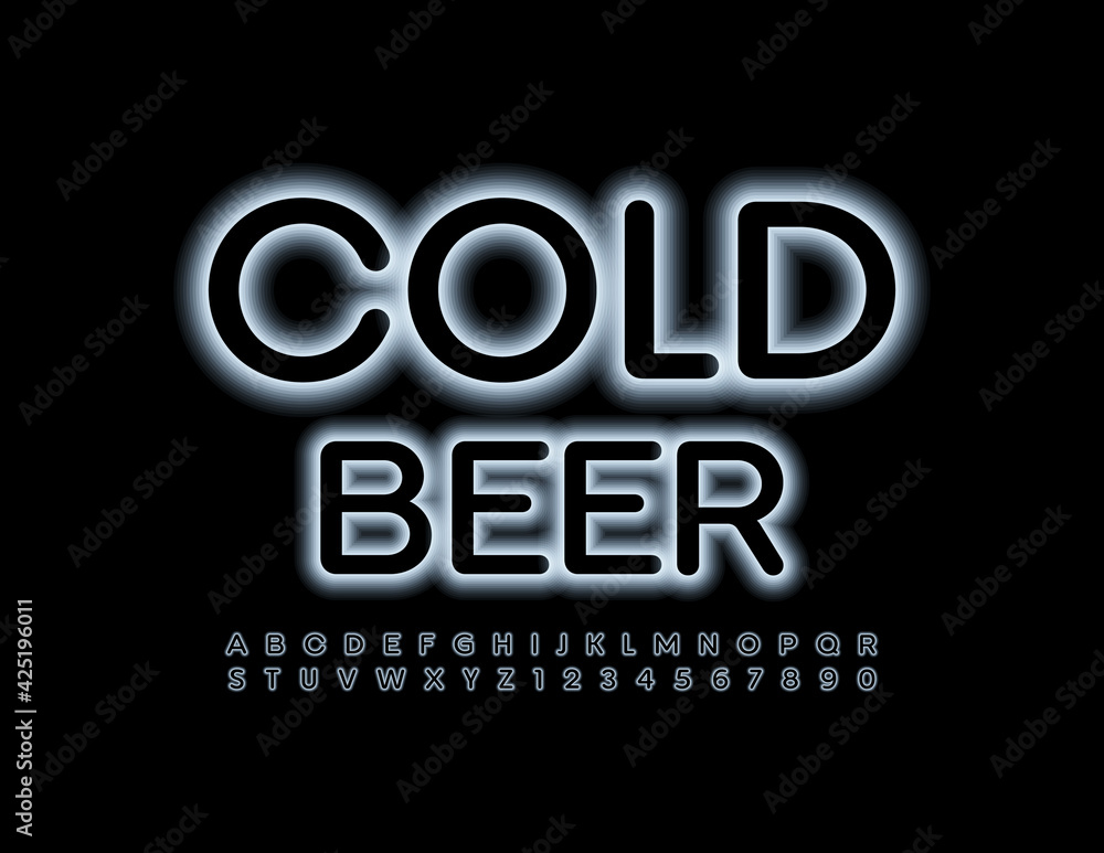 Vector advertising sign Cold Beer. White Neon Font. Black Alphabet ...