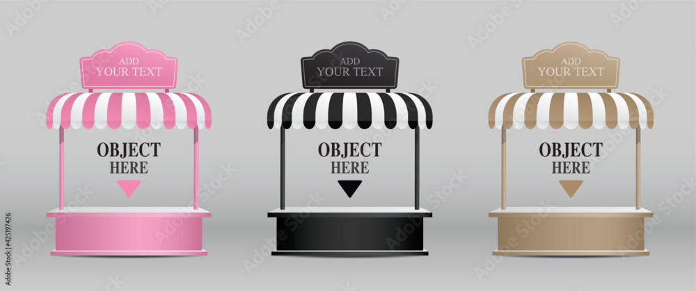Counter with awning and cute vintage signage 3d illustration vector ...