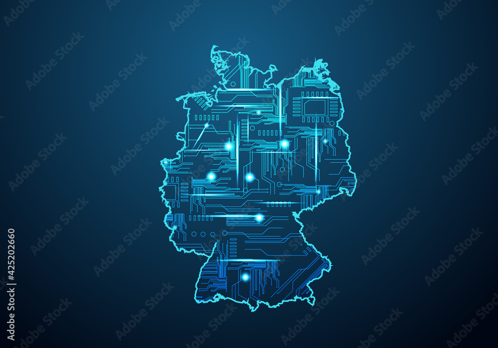 Abstract futuristic map of germany.Circuit Board Design Electric of the ...