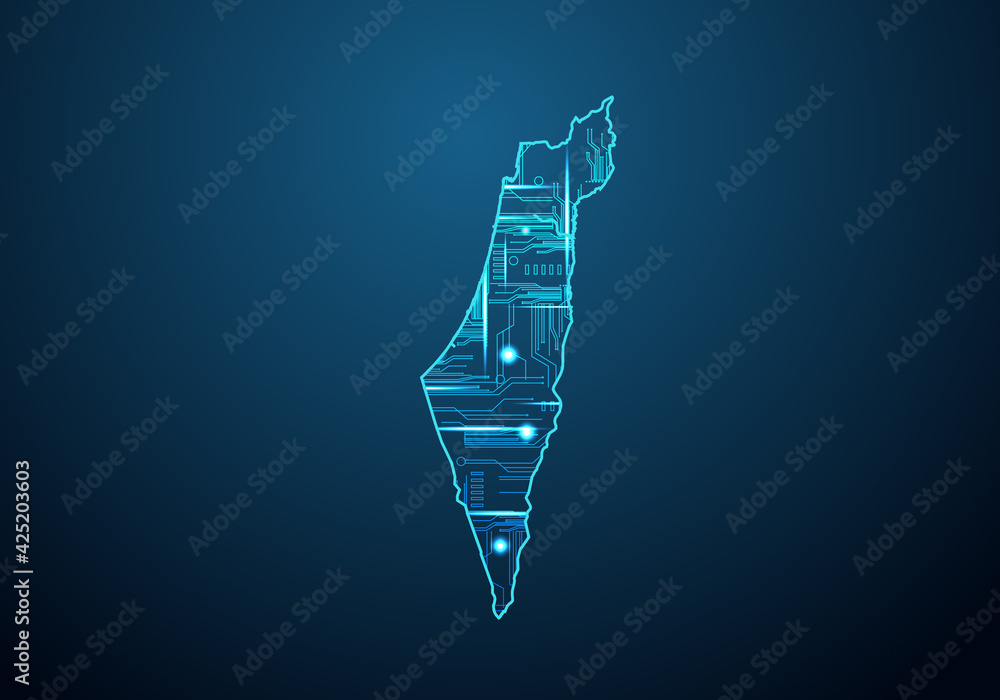 Abstract futuristic map of israel. Circuit Board Design Electric of the ...