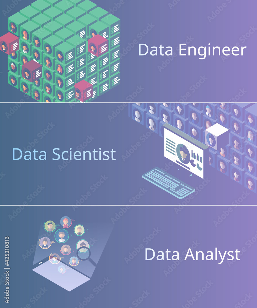 data engineer vs data scientist vs data analyst vector Stock Vector ... data engineer vs data scientist vs data analyst vector Stock Vector ...