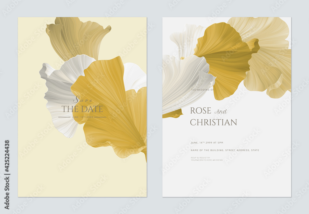 Wedding invitation card template design, abstract shapes in golden ...