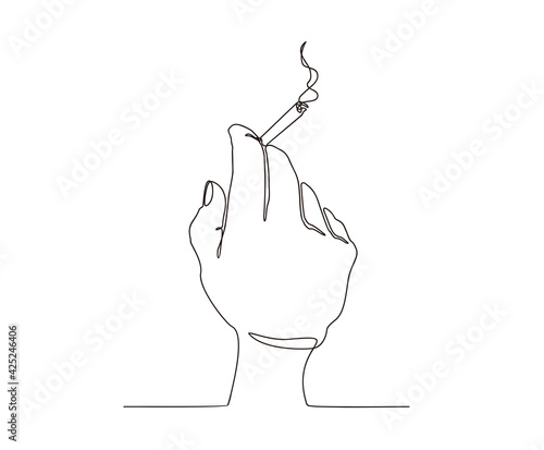 Continuous line drawing of hand holding cigarette smoke floating in the ...