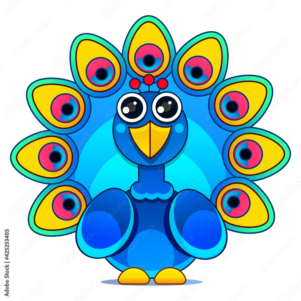 Vector Color Peacock Illustration Selphie cartoon Sign for print, in ...