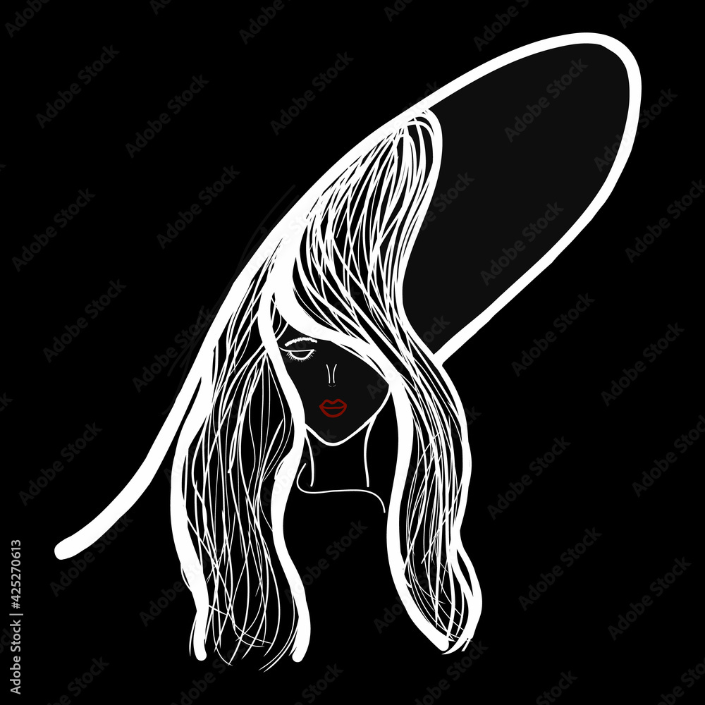 Abstract lady girl illustration. Idea for decors, logo, gifts, damask ...