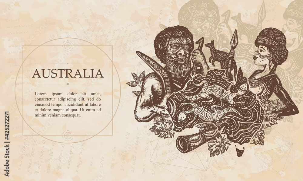 Australia. Ethnic Australian woman in traditional costume. Boomerang ...