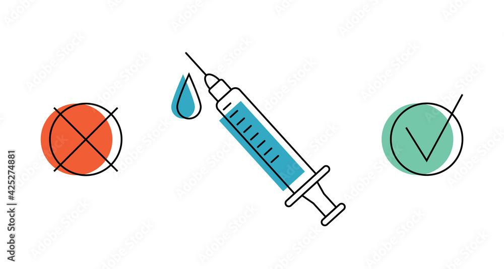 Vaccination pros and cons. Coronavirus vaccine shot line art vector ...