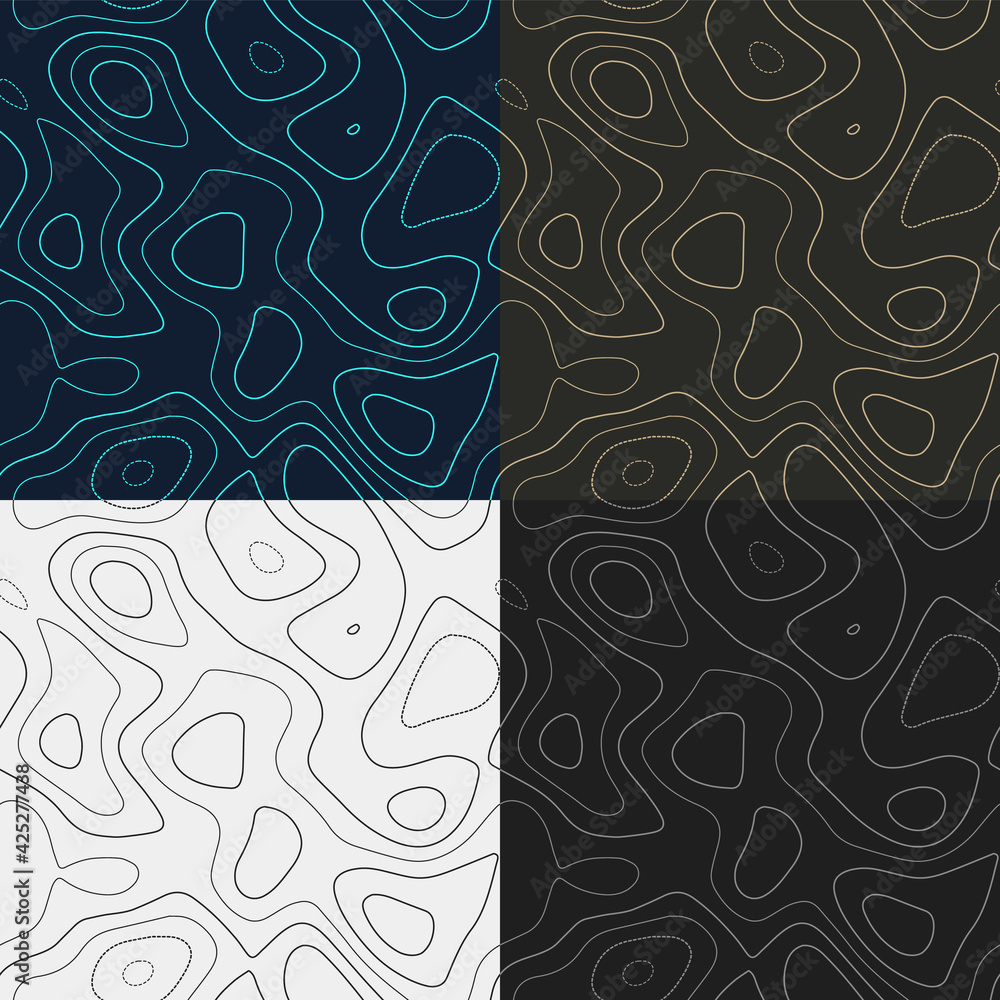 Topography patterns. Seamless elevation map tiles. Astonishing isoline ...