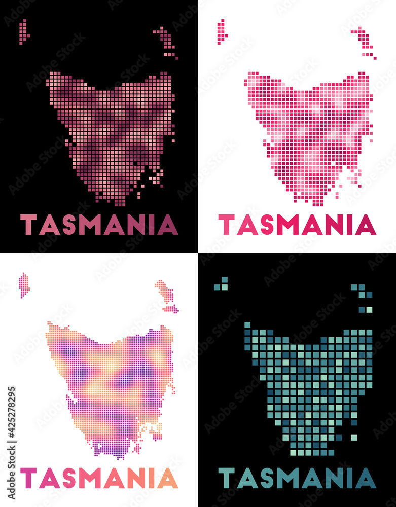 Tasmania map. Collection of map of Tasmania in dotted style. Borders of ...