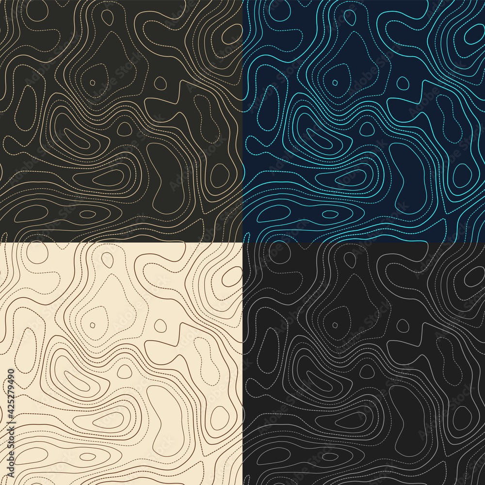 Topography patterns. Seamless elevation map tiles. Authentic isoline ...