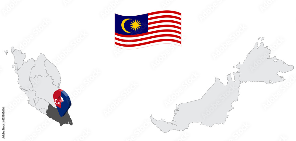 Location of State Johor on map Malaysia. 3d State Johor flag map marker ...