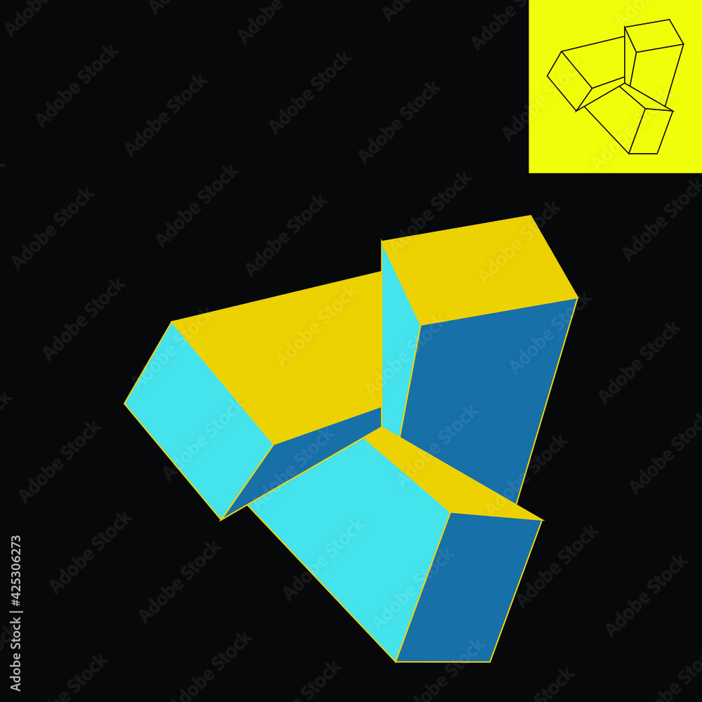 3d logo depicting three squares arranged to resemble a triangle. Vector ...