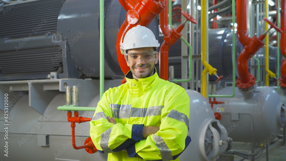 An engineer man or worker, people talking on webcam video call ...
