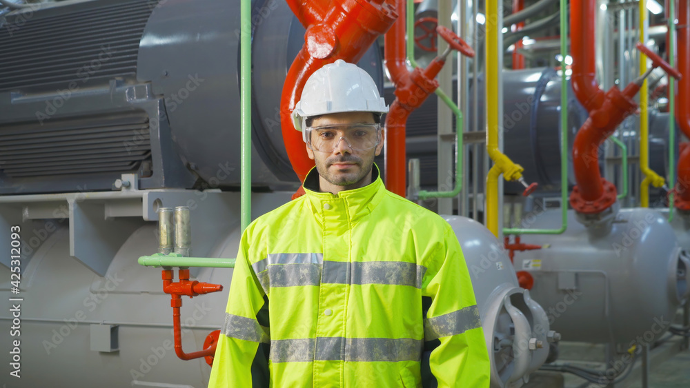 An engineer man or worker, people talking on webcam video call ...